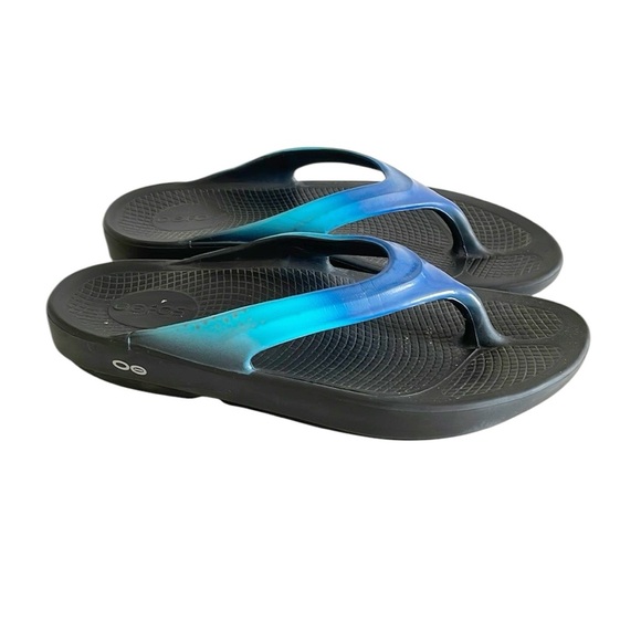 OOFOS | Shoes | Oofos Womens Oolala Blue Luxe Thong Slipper Recovery ...